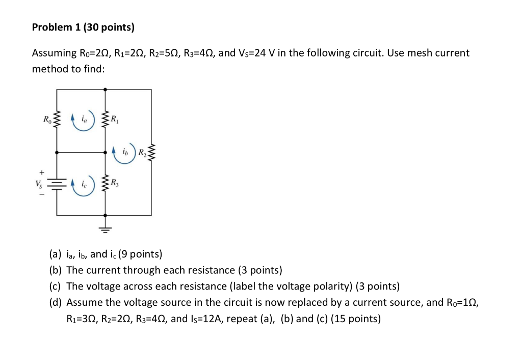 Solved Problem 1 (30 points) Assuming ROF2Ω, R1-2Q, R2:5Ω, | Chegg.com