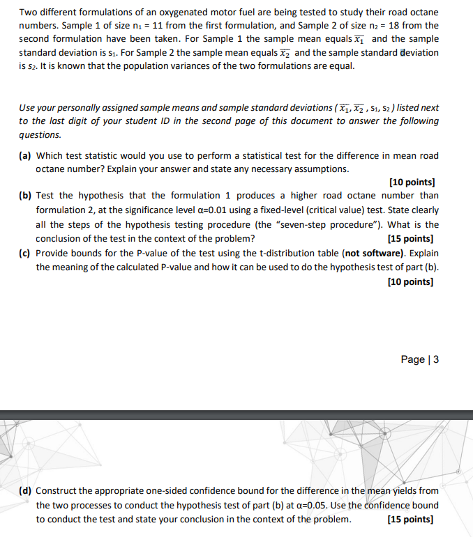 Solved Two different formulations of an oxygenated motor | Chegg.com