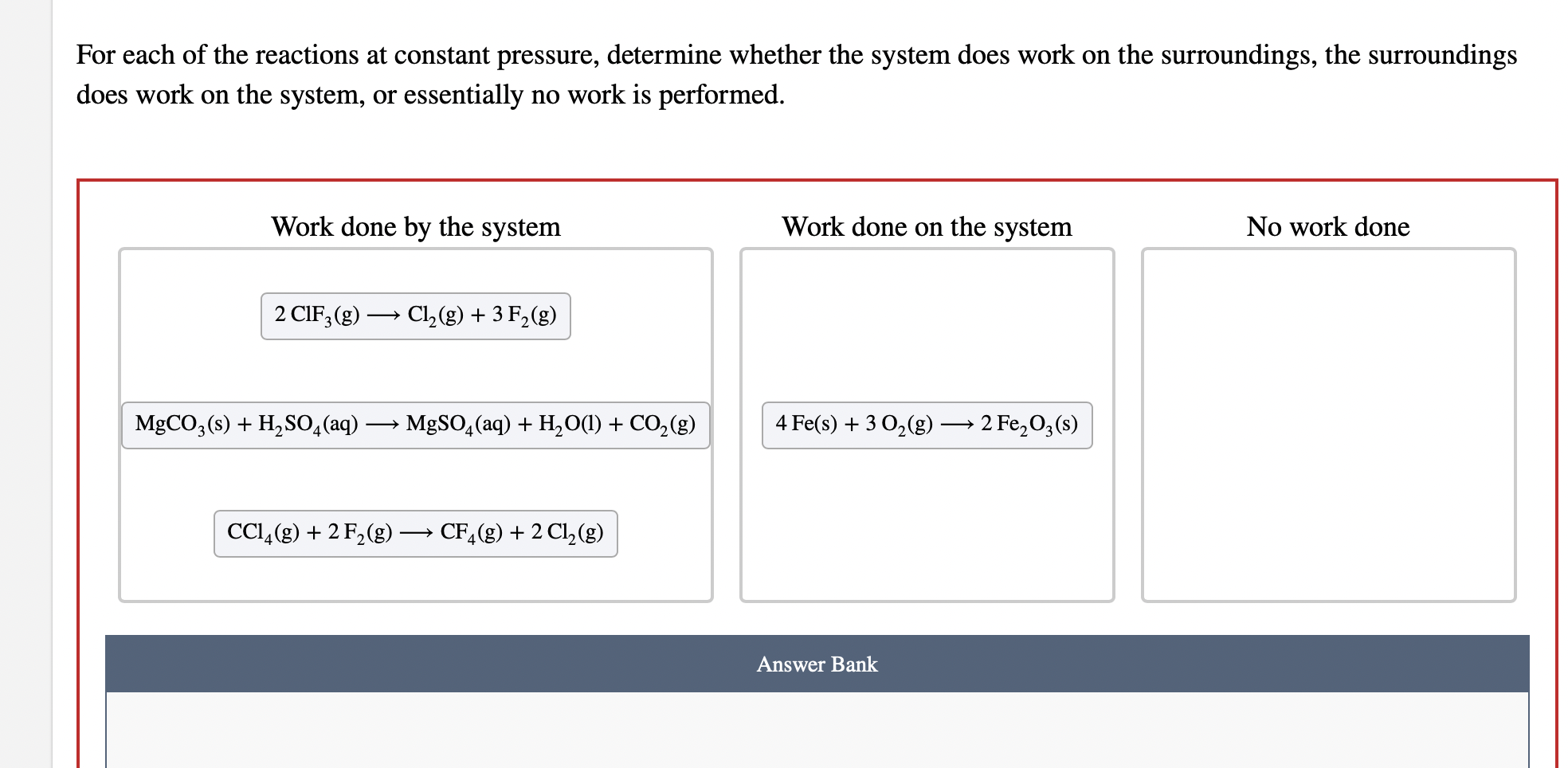 Solved For each of the reactions at constant pressure, | Chegg.com