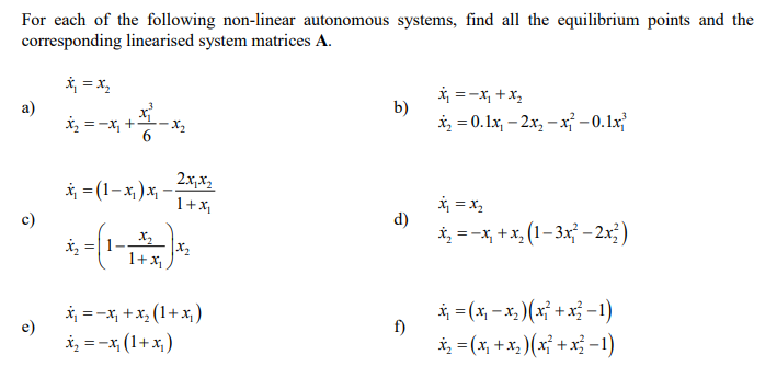 Solved For each of the following non-linear autonomous | Chegg.com
