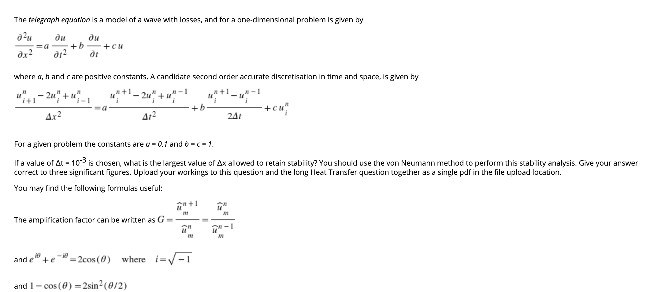 Solved The telegraph equation is a model of a wave with | Chegg.com