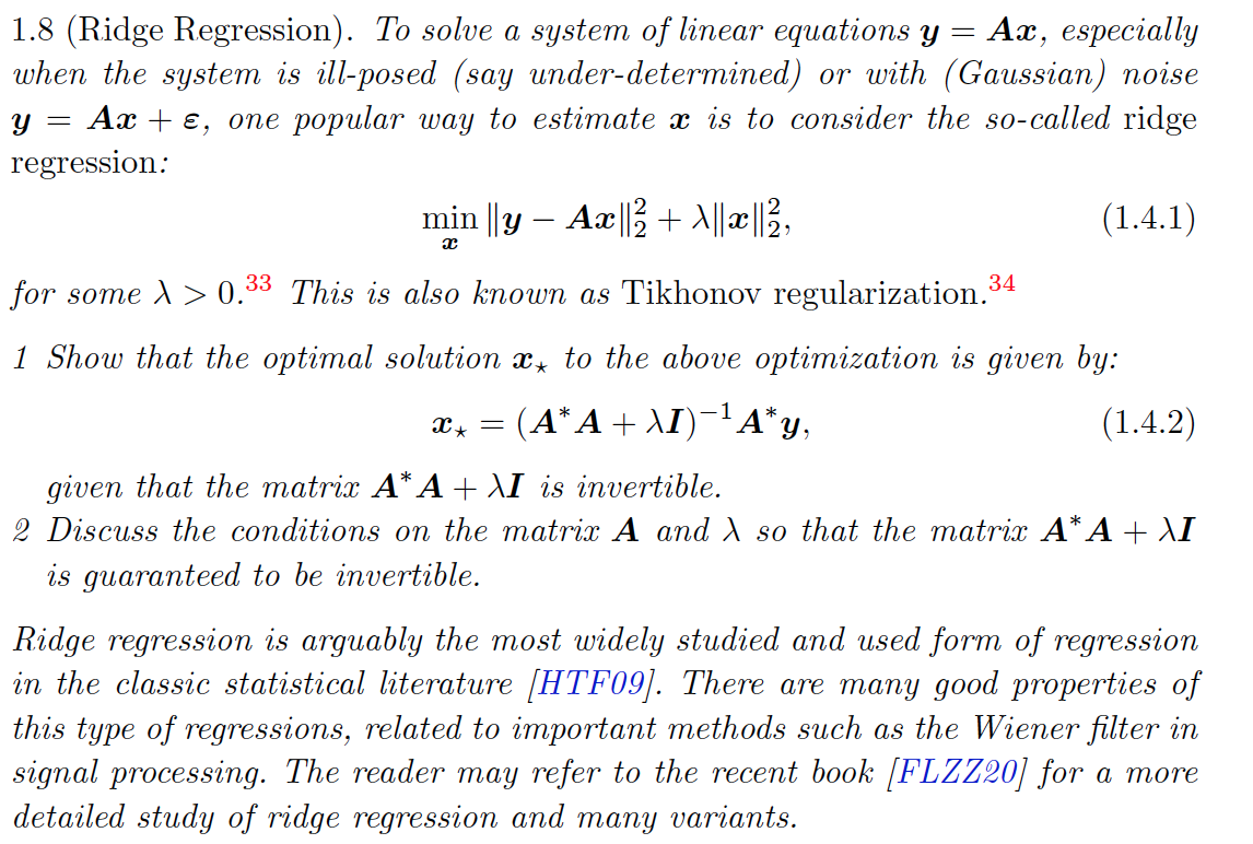 1.8 (Ridge Regression). To solve a system of linear | Chegg.com