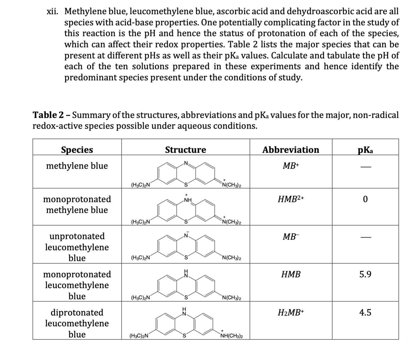 Solved xii. Methylene blue, leucomethylene blue, ascorbic | Chegg.com