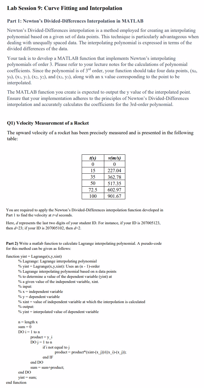 Solved Part 1 Newtons Divided Differences Interpolation In