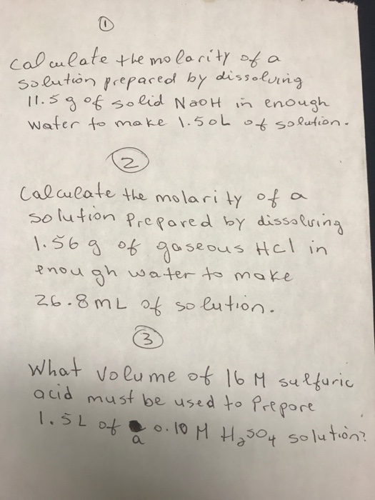 Solved Calculate the molarity of a solution prepared by | Chegg.com