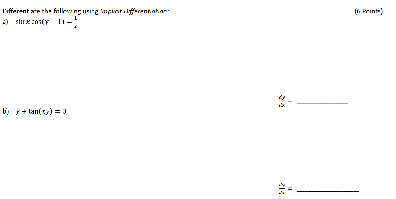 Solved 3.) Differentiate the following using Implicit | Chegg.com