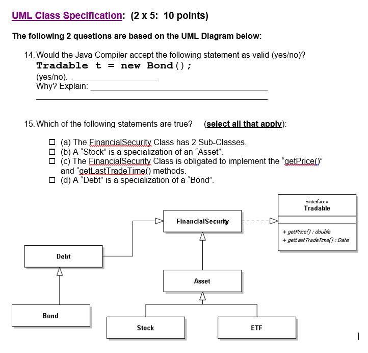 Solved UML Class Specification: (2 x 5: 10 points) The | Chegg.com
