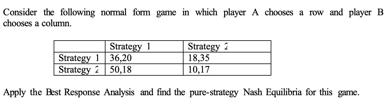 Solved Consider the following normal form game in which | Chegg.com