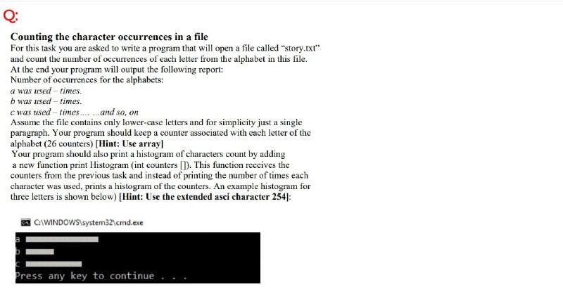 Solved Counting The Character Occurrences In A File For This