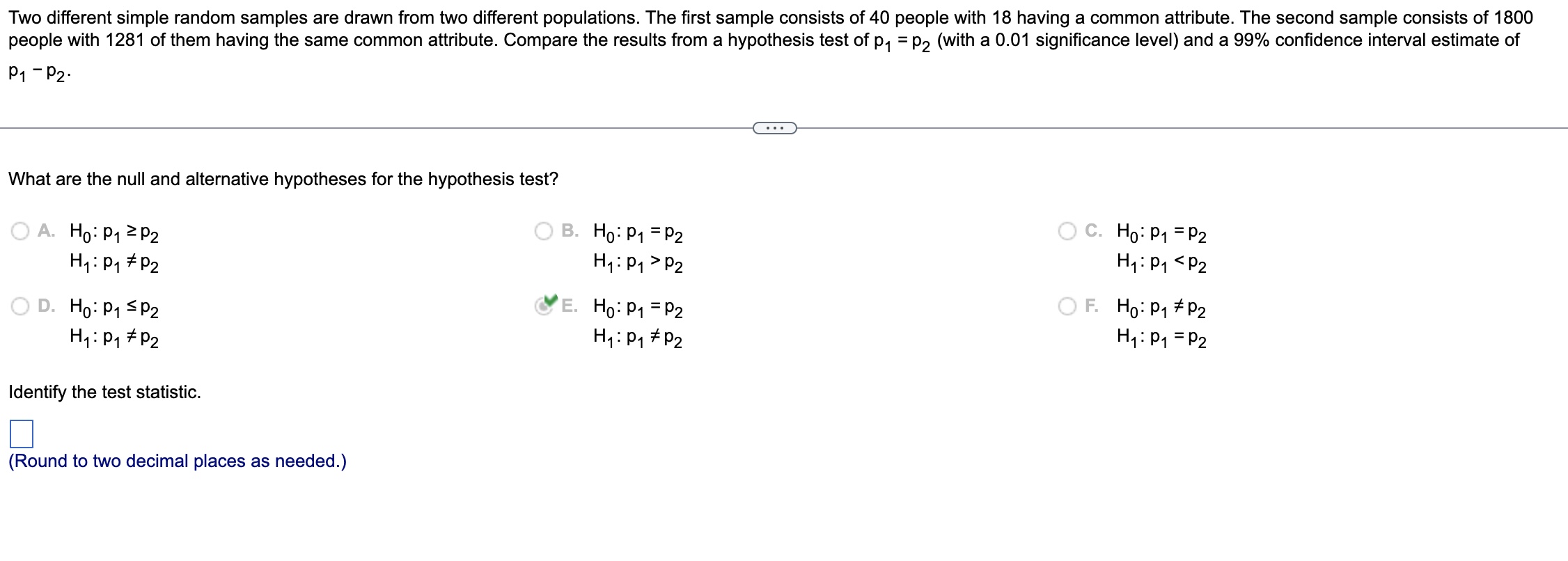 Solved Two different simple random samples are drawn from | Chegg.com