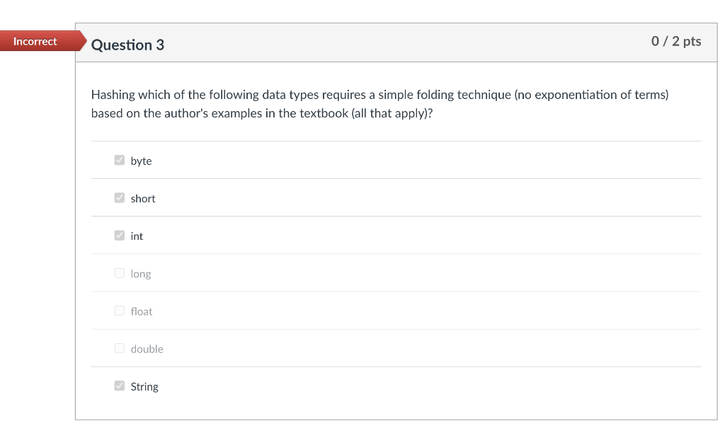 Solved Hashing which of the following data types requires a | Chegg.com