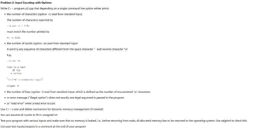 Solved Problem 2: Input Counting with Options Write C++ | Chegg.com