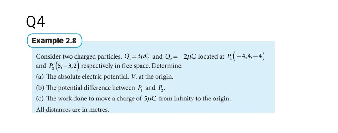 Solved Q4 Example 2.8 Consider two charged particles, Q1 | Chegg.com