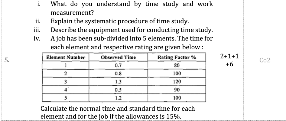 Solved i. 5. i. What do you understand by time study and | Chegg.com