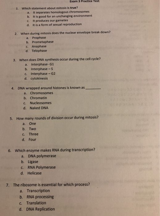 Solved Exam 3 Practice Test 1. Which statement about mitosis | Chegg.com