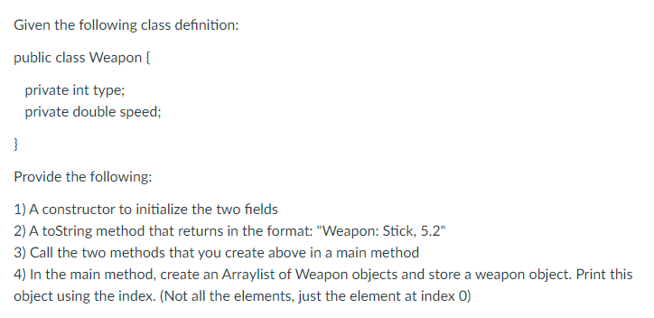 Solved Given the following class definition: public class | Chegg.com
