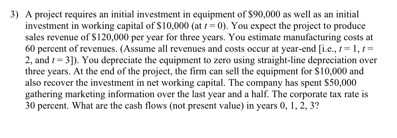Solved A project requires an initial investment in equipment | Chegg.com