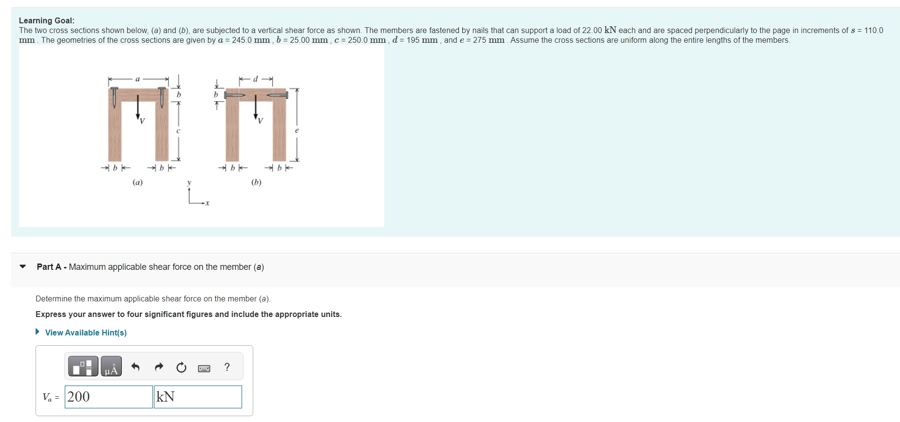 Solved Learning Goal:Part A - ﻿Maximum applicable shear | Chegg.com