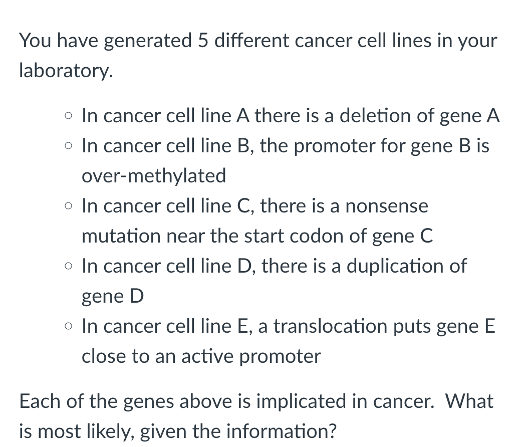 You have generated 5 different cancer cell lines in | Chegg.com