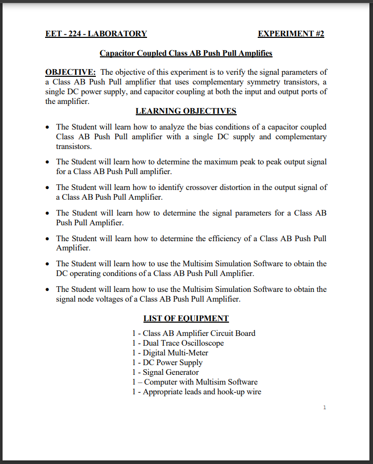 EET - 224 - LABORATORY EXPERIMENT #2 Capacitor | Chegg.com