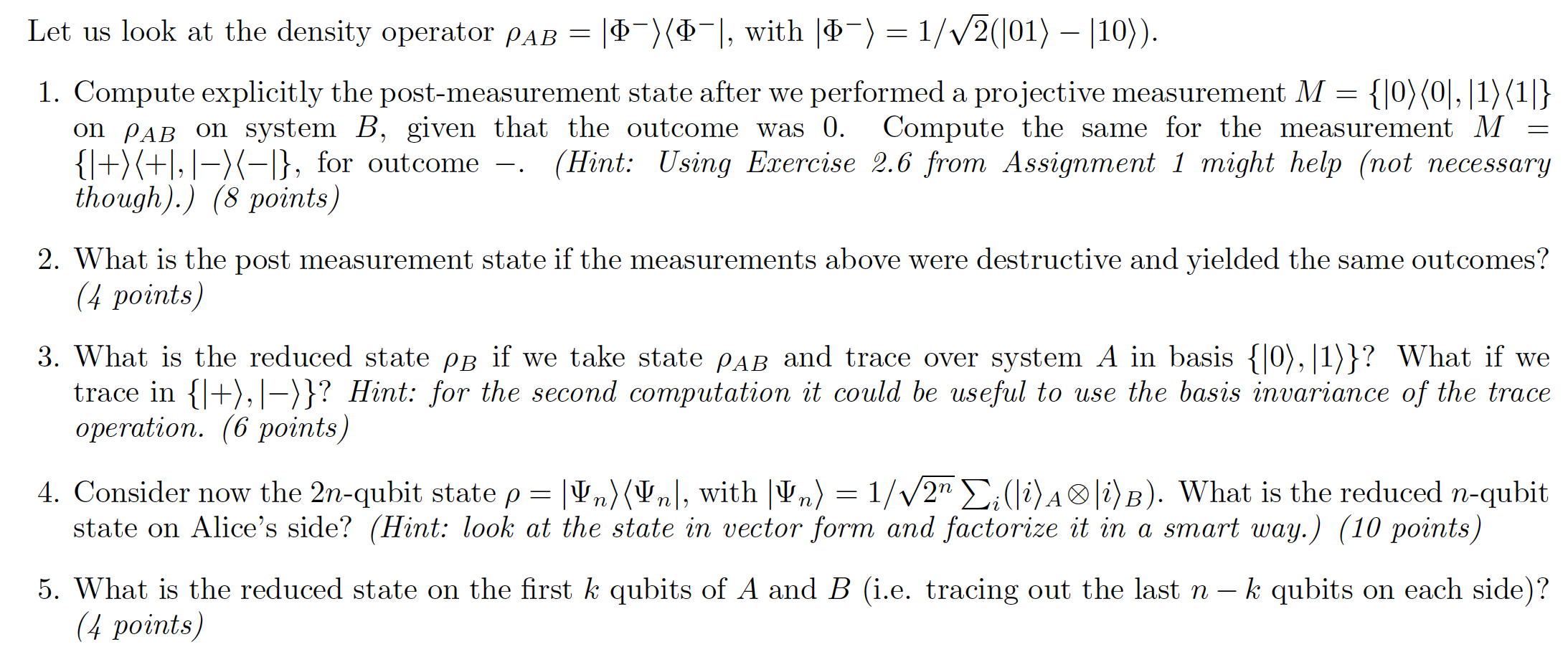 Solved Let us look at the density operator ρAB=∣Φ− Φ−∣, | Chegg.com