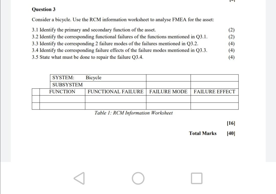 Solved 10 Question 3 Consider a bicycle. Use the RCM | Chegg.com