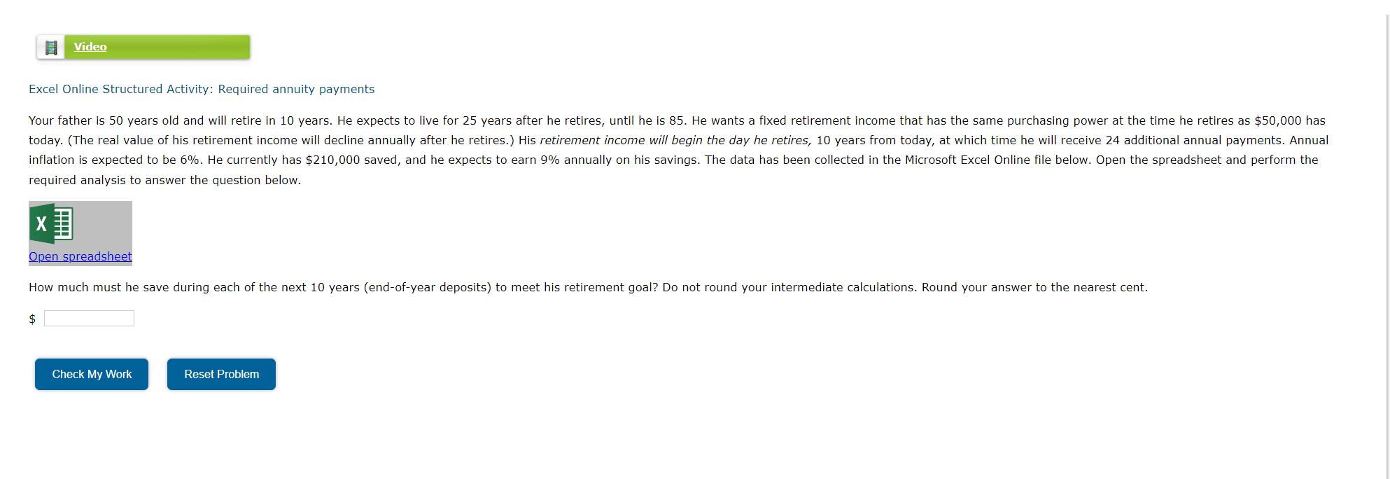 Solved Excel Online Structured Activity: Required annuity | Chegg.com