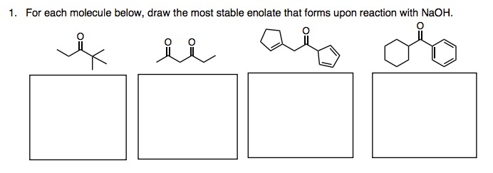 Solved 1. For each molecule below, draw the most stable | Chegg.com
