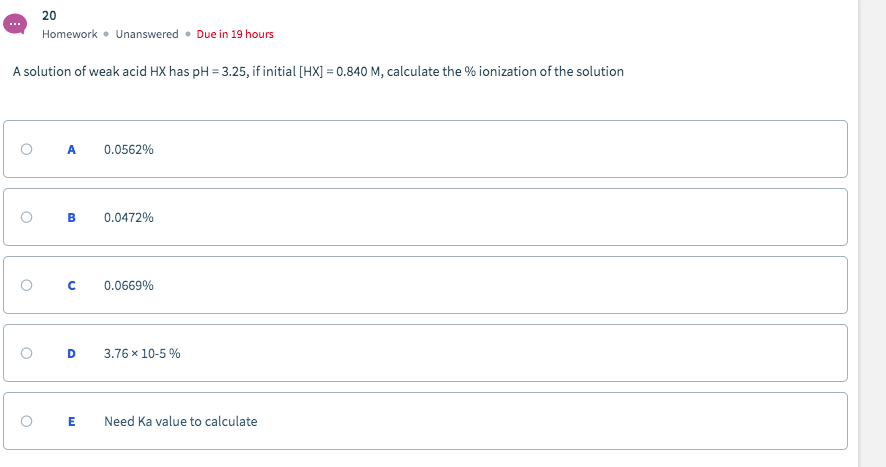 Solved 20 Homework. Unanswered. Due in 19 hours A solution | Chegg.com