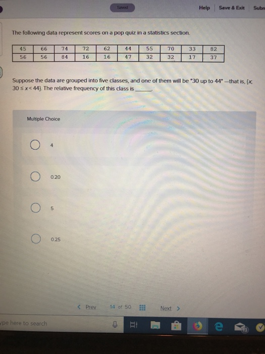 Solved Help Save &ExitSubn The following data represent | Chegg.com