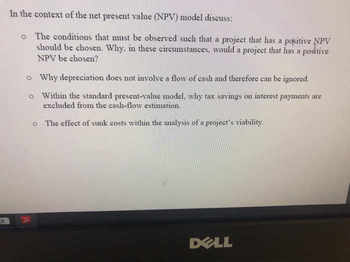 Solved In the context of the net present value (NPV) model | Chegg.com