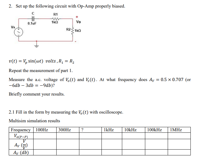 Solved 2. Set up the following circuit with Op-Amp properly | Chegg.com