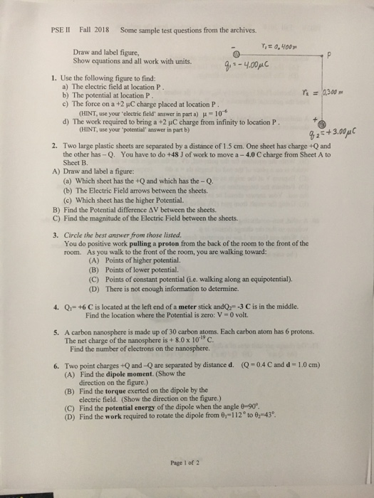 Solved PSE II Fall 2018 Some sample test questions from the | Chegg.com