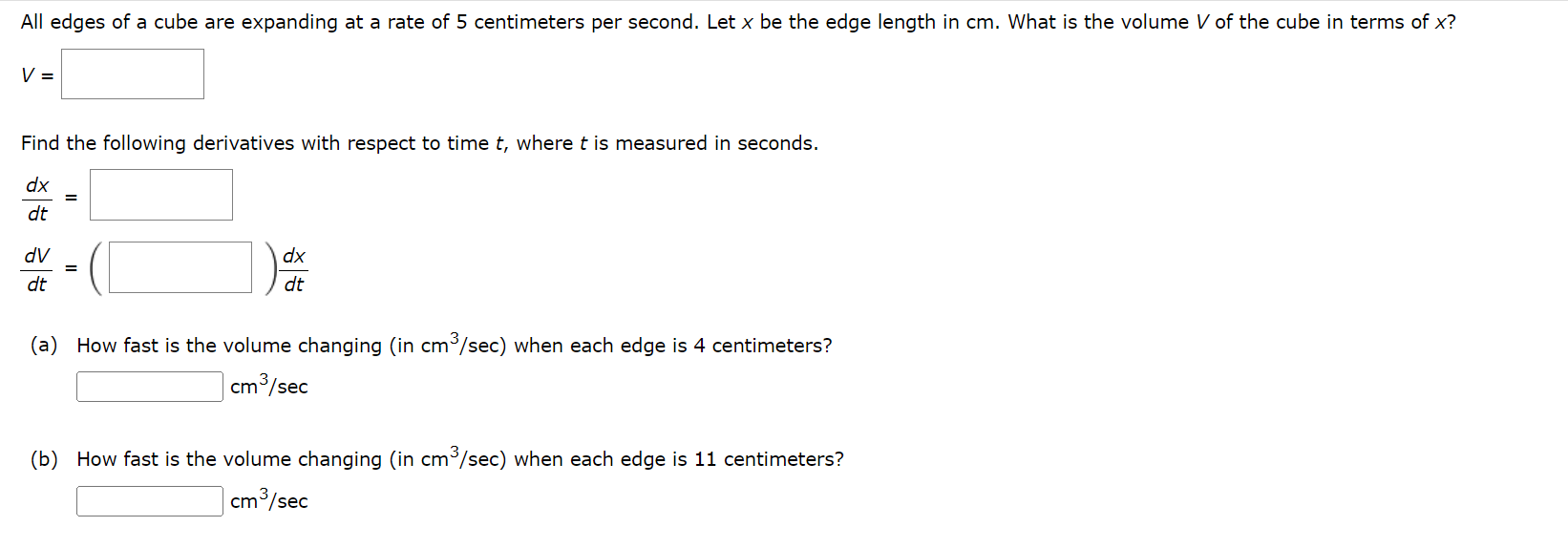 Solved All edges of a cube are expanding at a rate of 5 | Chegg.com