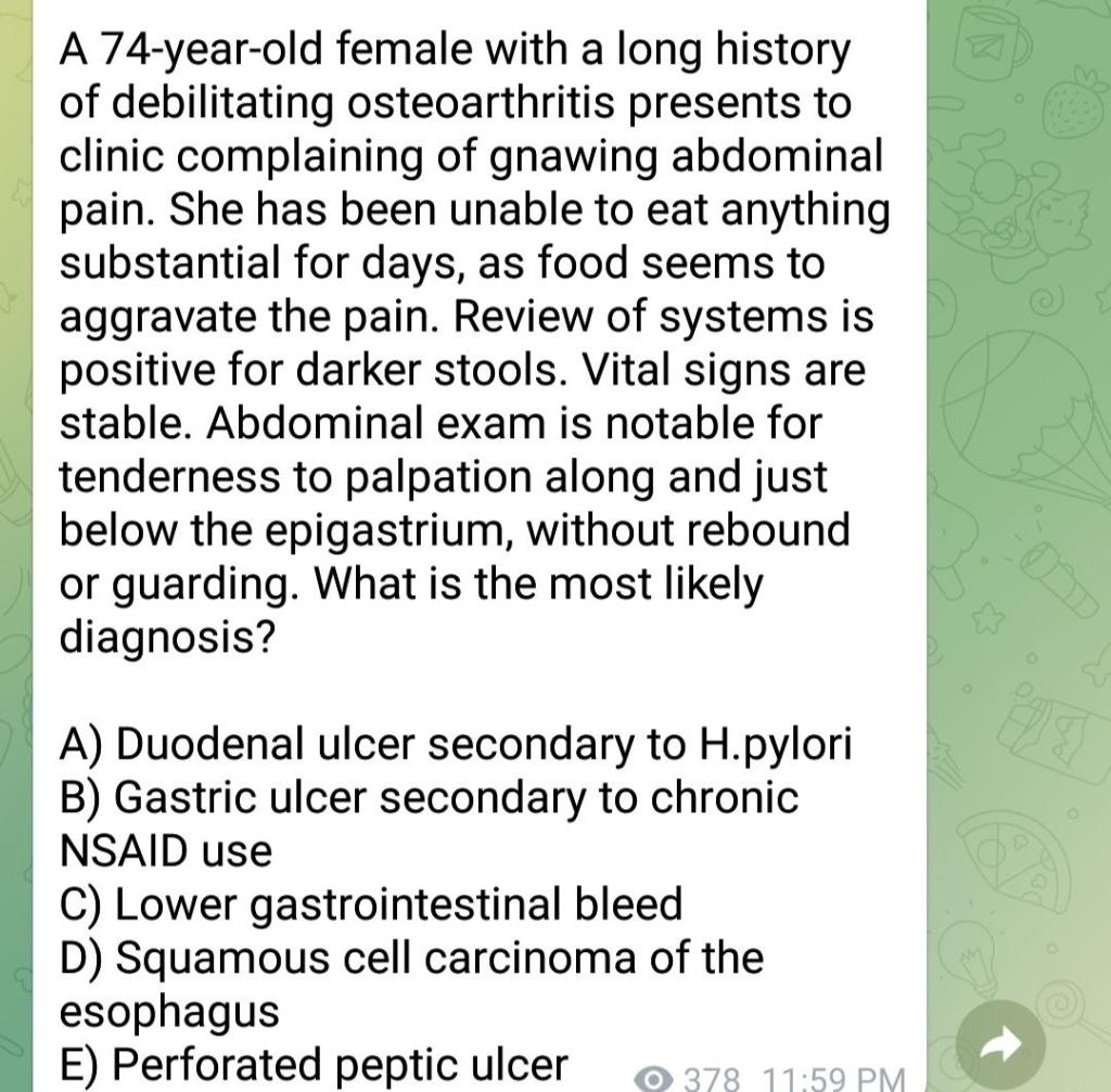 Solved A 74-year-old female with a long history of | Chegg.com