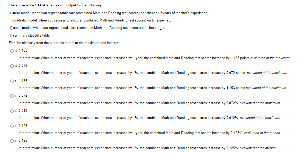 Solved reg totalscore tchexper Source SS df MS = = = Model | Chegg.com