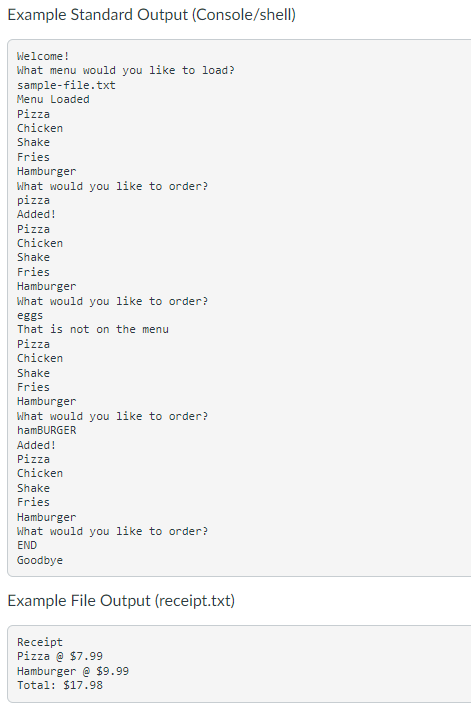 Solved Filename: fullmenu.py You are going to be building an | Chegg.com