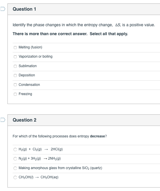 Solved DQuestion 1 Identify the phase changes in which the | Chegg.com