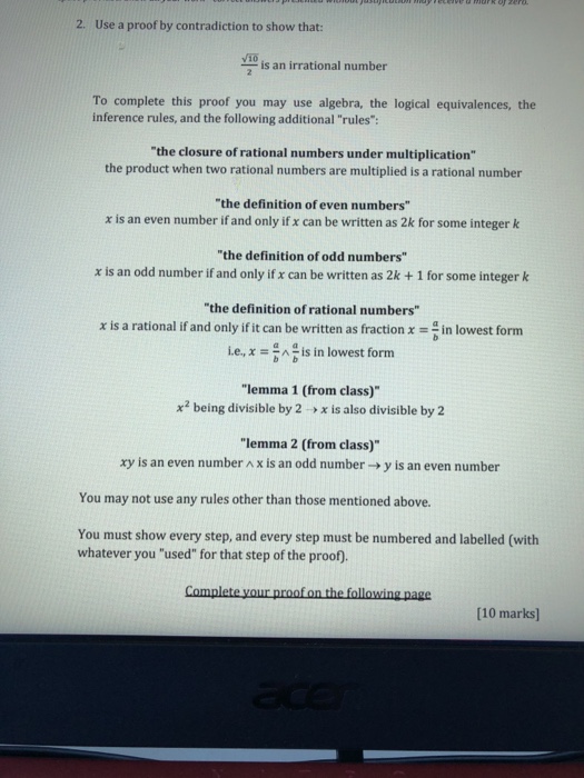 Solved 2. Use a proof by contradiction to show that: is an | Chegg.com