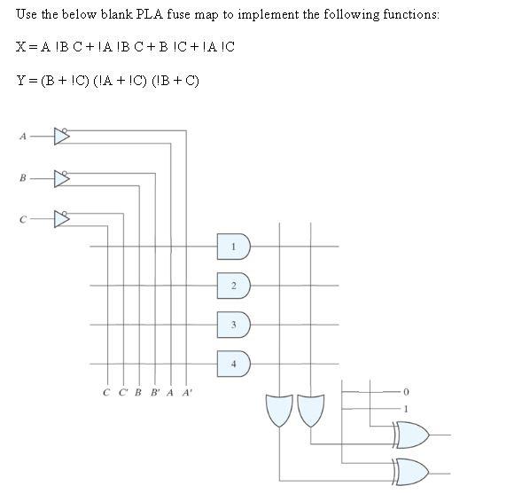 Solved Use the below blank PLA fuse map to implement the | Chegg.com