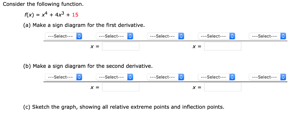 Solved Consider the following function. f(x) =x4 + 4x3 + 15 | Chegg.com