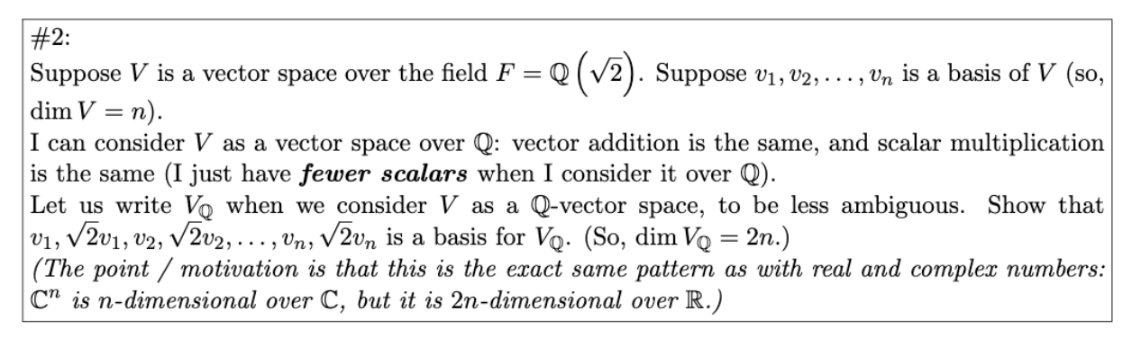 Solved Suppose V is a vector space over the field F = Q(v2). | Chegg.com