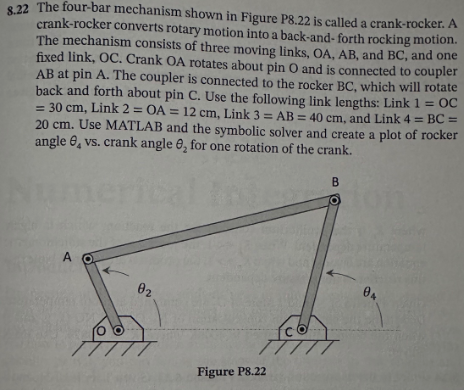 8.22 The four-bar mechanism shown in Figure P8.22 is | Chegg.com