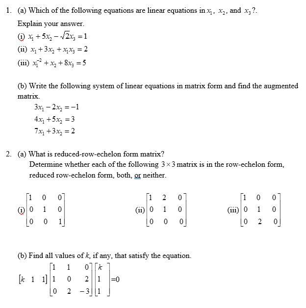1. (a) Which of the following equations are linear | Chegg.com
