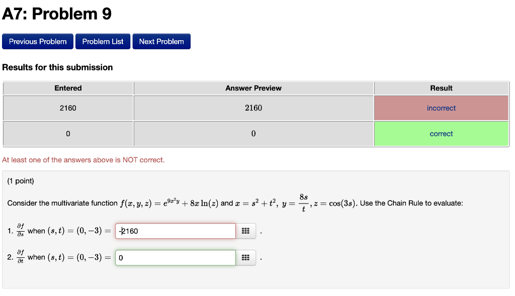 Solved A7: Problem 9 Previous Problem Problem List Next | Chegg.com