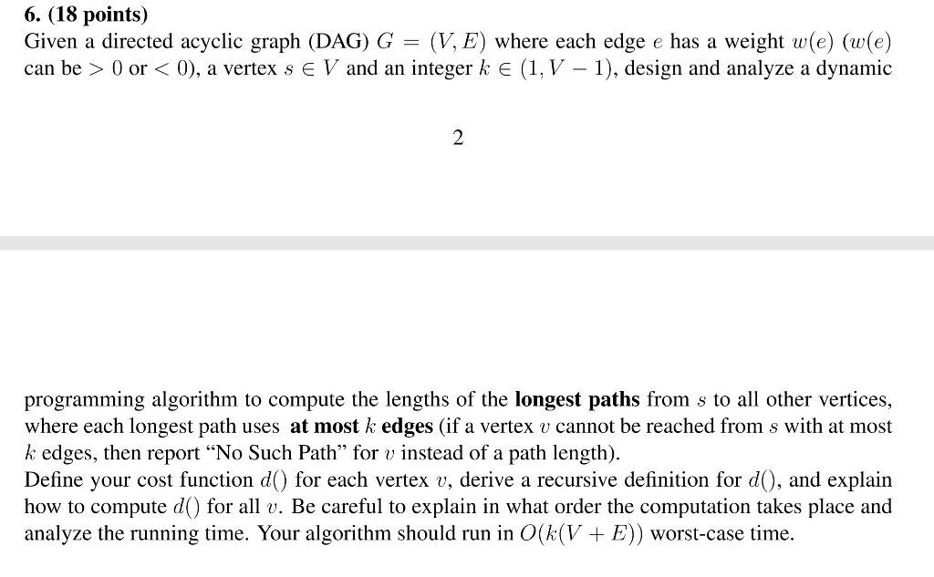 6. (18 points) Given a directed acyclic graph (DAG) G | Chegg.com