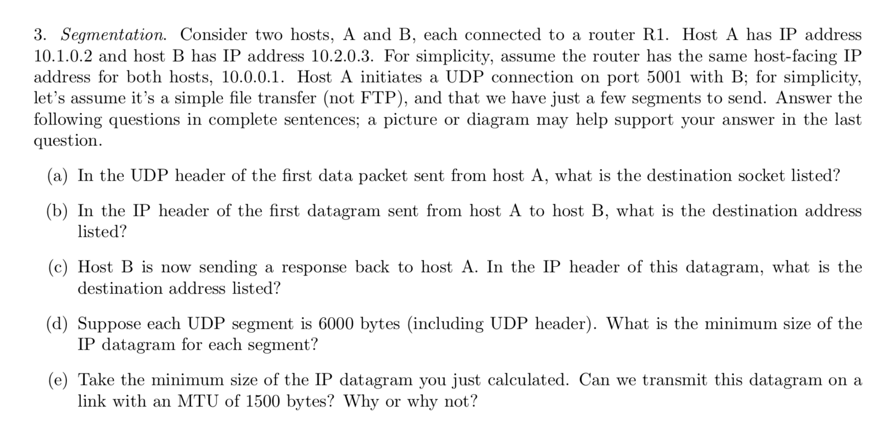 Solved 3. Segmentation. Consider two hosts, A and B, each | Chegg.com