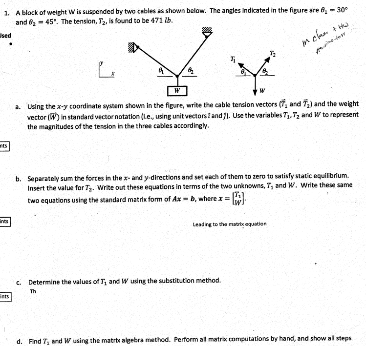 Solved Solve all the stepsA block of weight W ﻿is suspended | Chegg.com