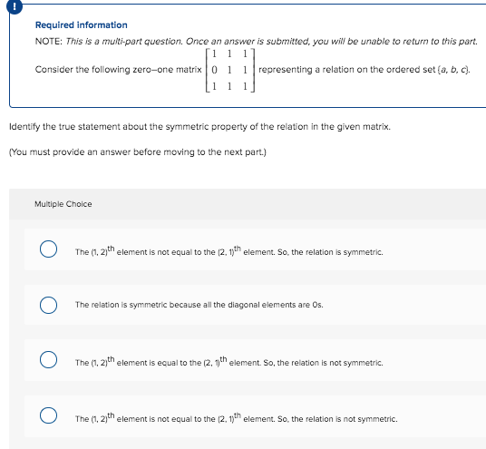 Solved Consider the following zero–one matrix | Chegg.com