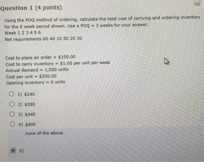 Solved Using the POQ method of ordering, calculate the total | Chegg.com